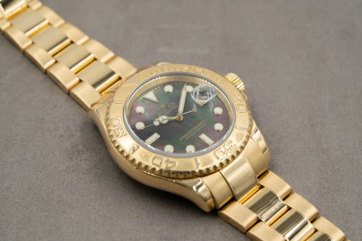 Rolex Yachtmaster 16628 Tahitian Mother of Pearl Dial 18K - Arev & Co.